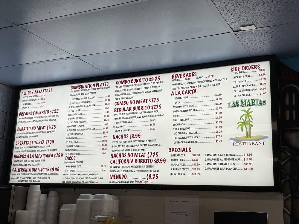 Menu at Las Marias restaurant, Monrovia