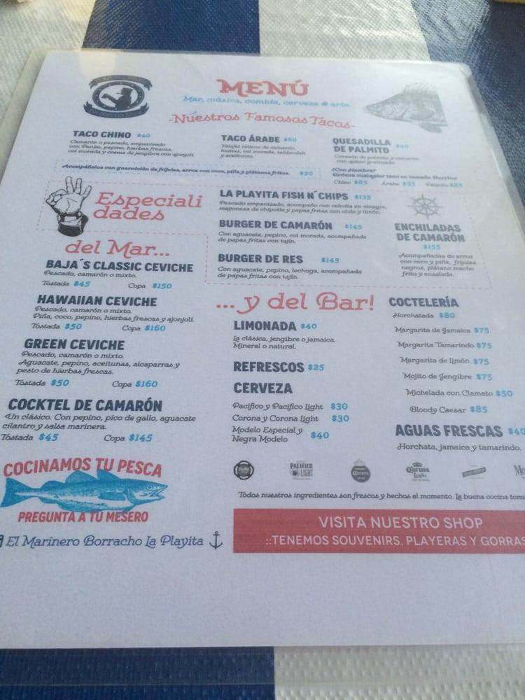 Menu at El Marinero Borracho restaurant, San José del Cabo, Boulevard ...
