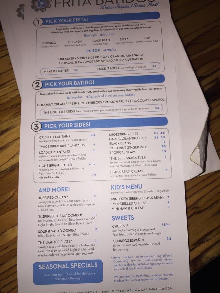 Menu at Frita Batidos Ann Arbor restaurant, Ann Arbor