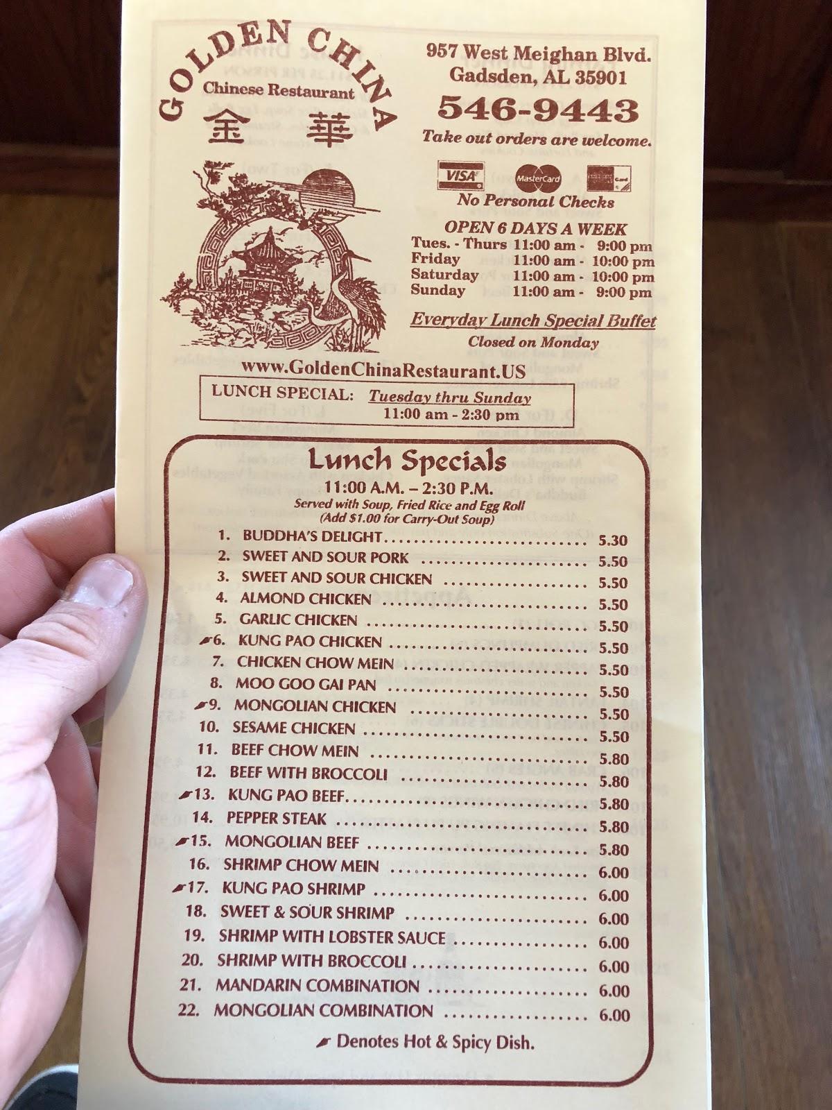 Menu at Golden China Restaurant, Gadsden
