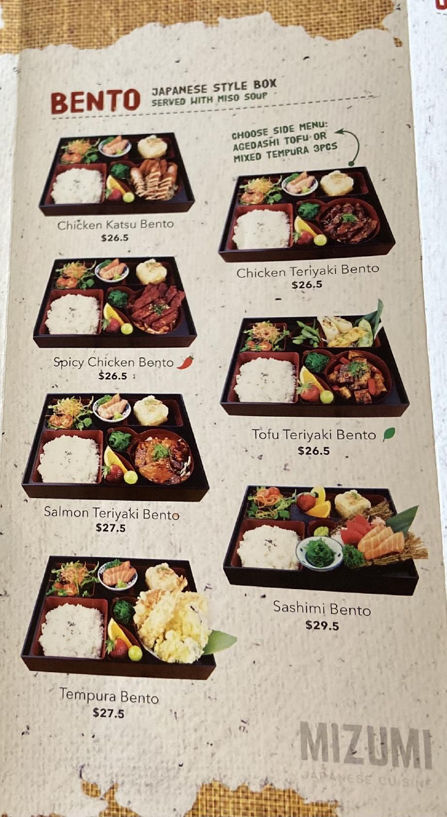 Menu at MIZUMI restaurant, Toronto