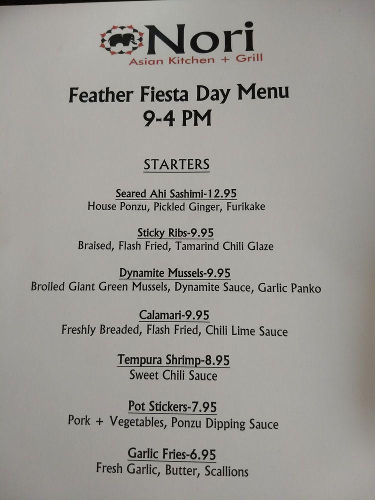 Menu at Nori Downtown restaurant, Oroville