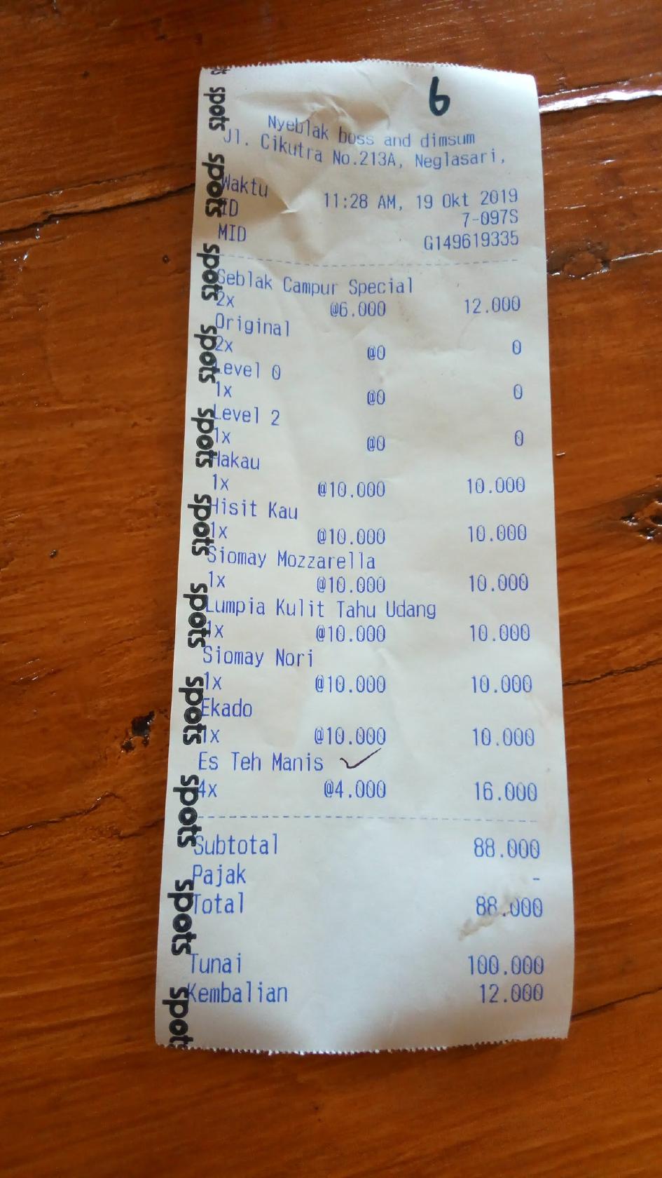 Menu at Nyeblak Boss & Dimsum restaurant, Bandung