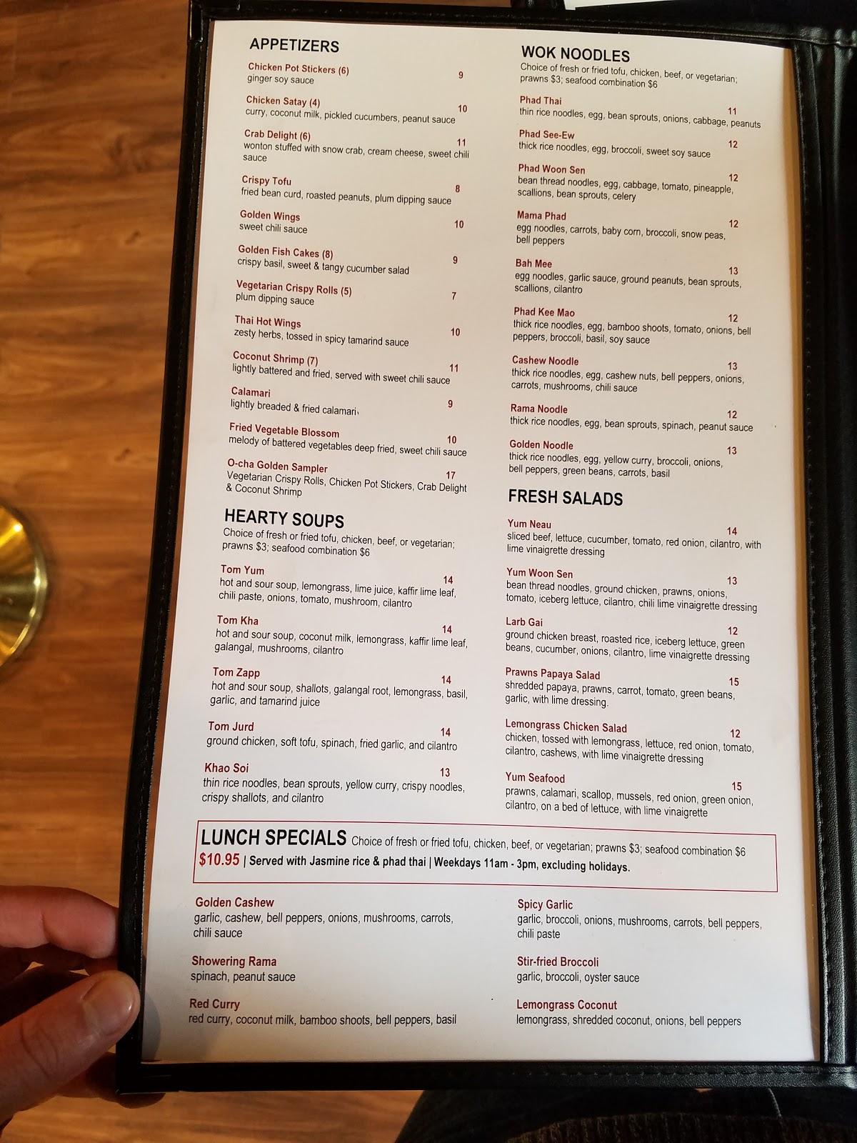 Carta de Ocha Thai Kitchen and Bar, Renton