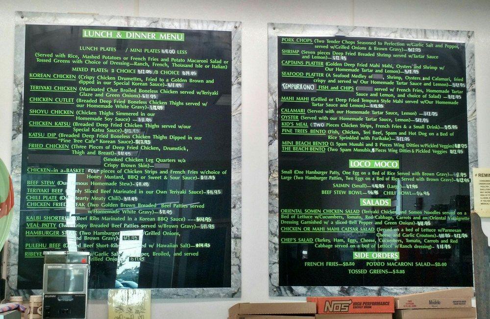Menu at Pine Tree Cafe, Kailua-Kona, 73-4040 Hulikoa Dr