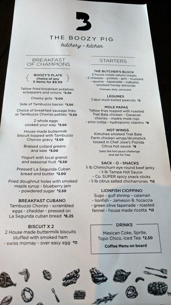 Menu at The Boozy Pig restaurant, Tampa, 3255 W Cypress St