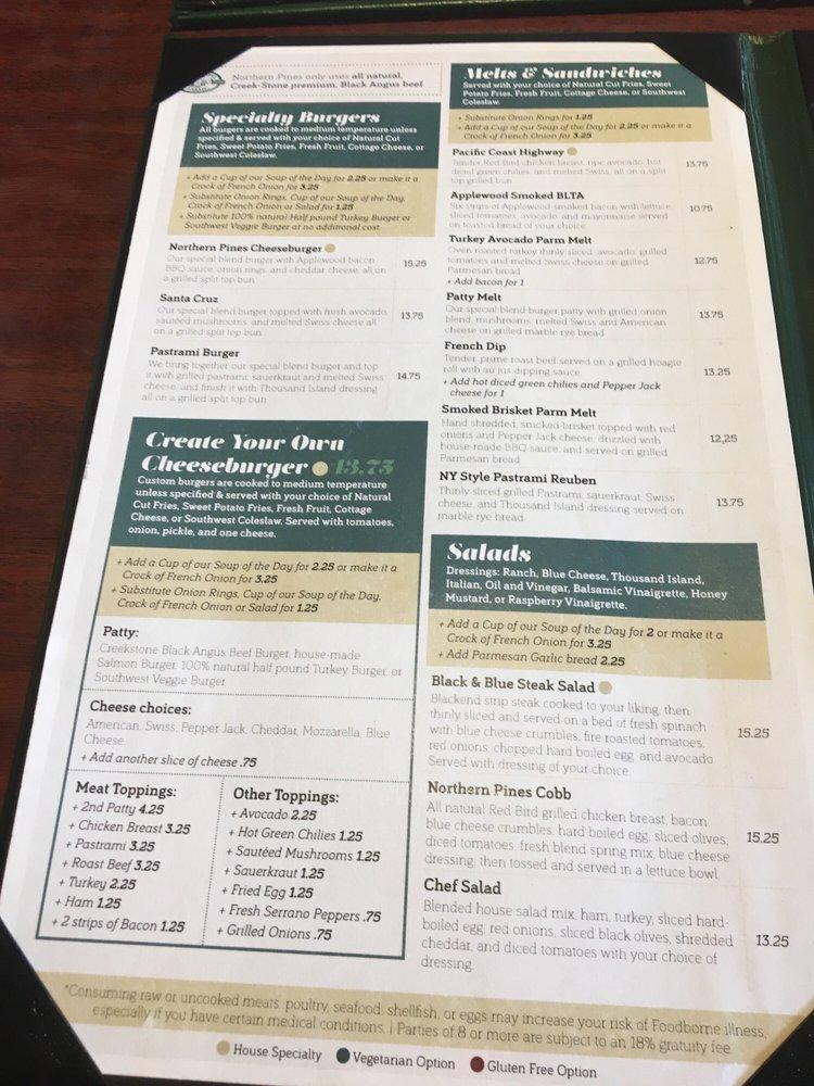 Menu at The Northern Pines Restaurant, Flagstaff