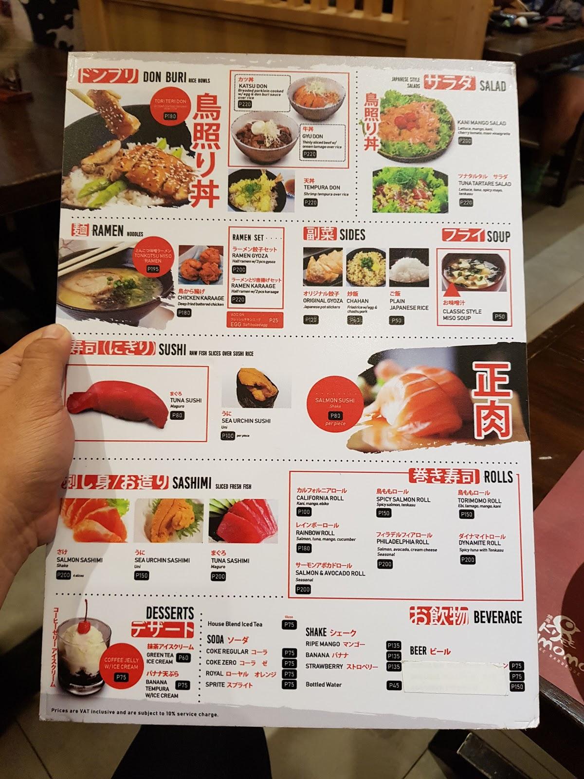 Menu at Torimomo restaurant, Manila, HXGM+CRC