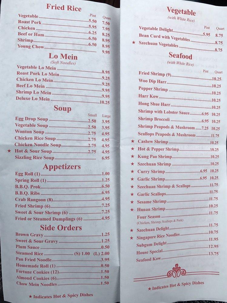 Menu at Wong's Fu Wah restaurant, Garden City