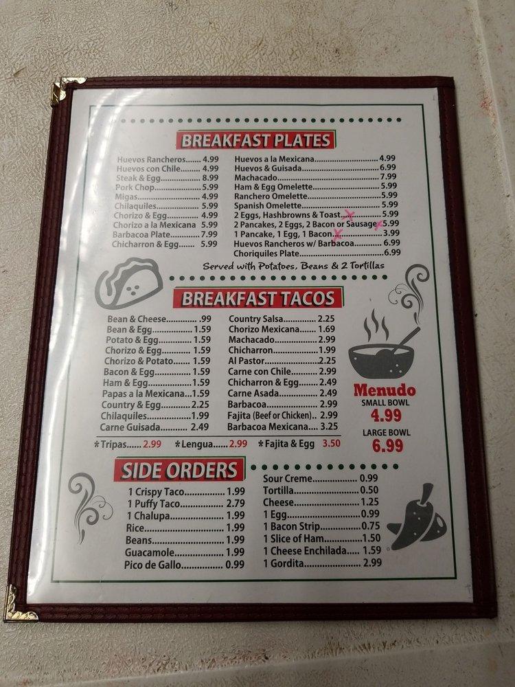 Menu at Culebra Delicious Barbacoa Cafe, Universal City, Pat Booker Rd