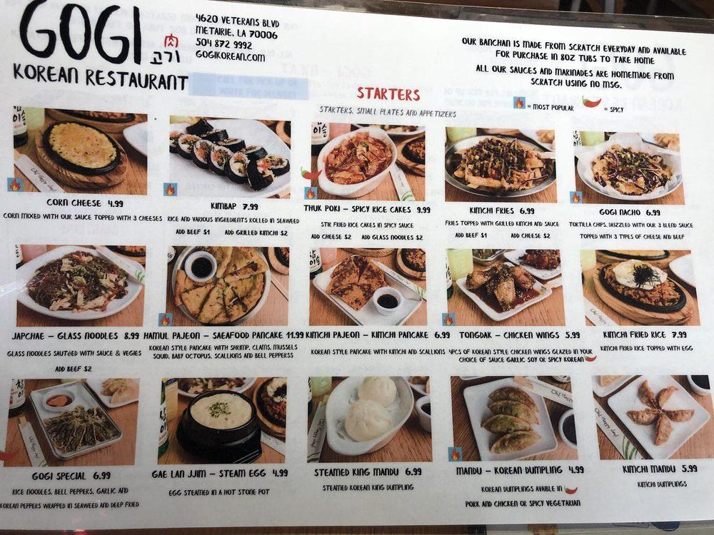 Menu at Gogi Korean Restaurant, Metairie