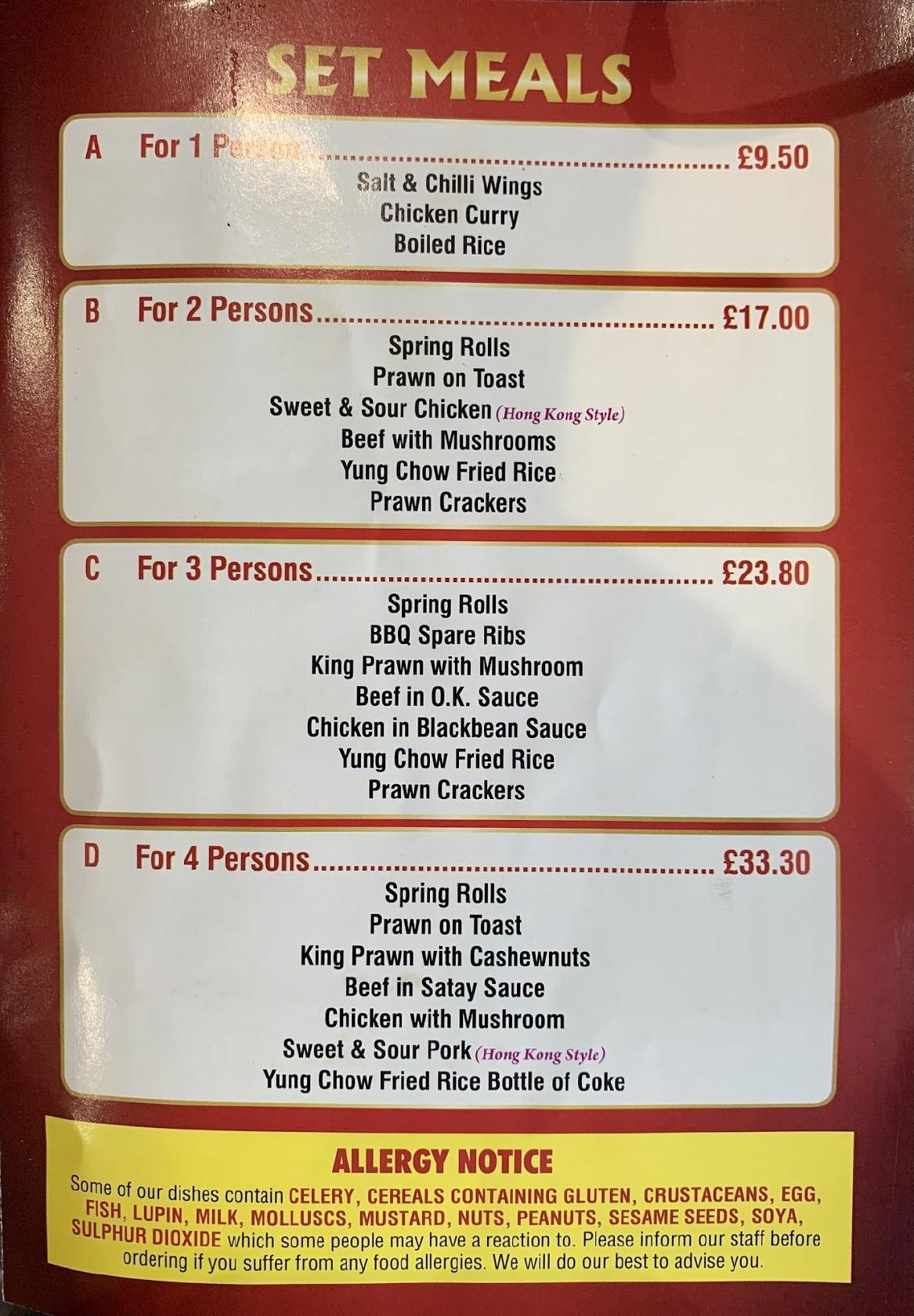 Menu at Happy Gathering fast food, Blackpool, 80 Norbreck Rd