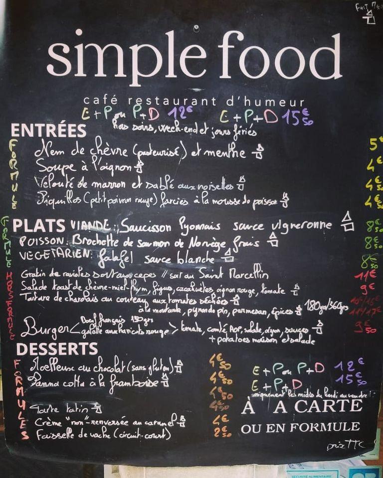 Menu at simple food restaurant, Lyon, 67 Rue de Marseille