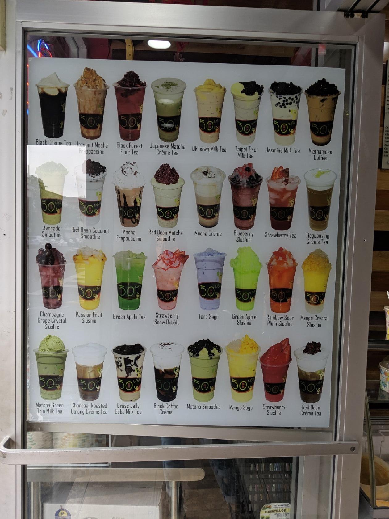 Menu at 50 Tea cafe, Oakland