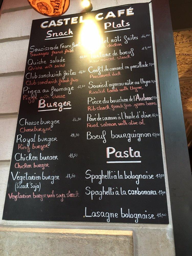 Menu at Castel Café, Paris, 5 Av. de Suffren