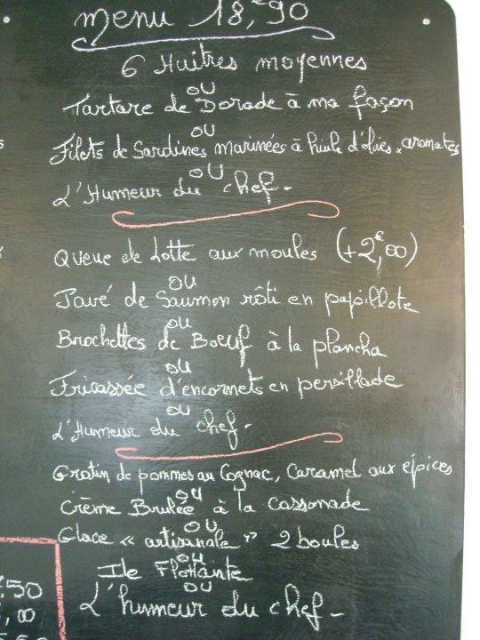 Menu at La Table du Chef restaurant, La Tremblade