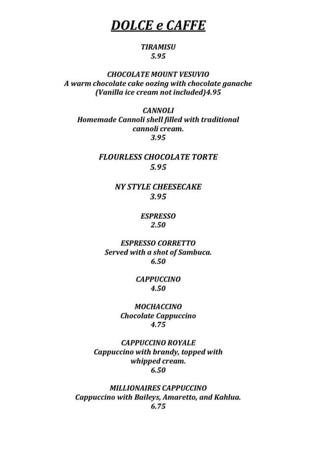 Menu at Milanese Italian Restaurant, Highland