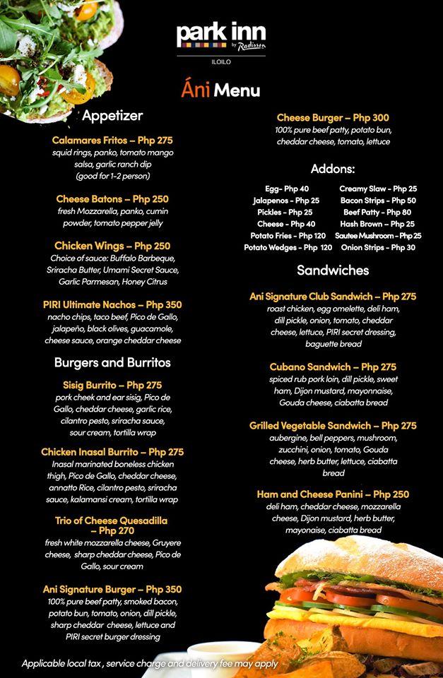 Menu at Ani restaurant, Iloilo City