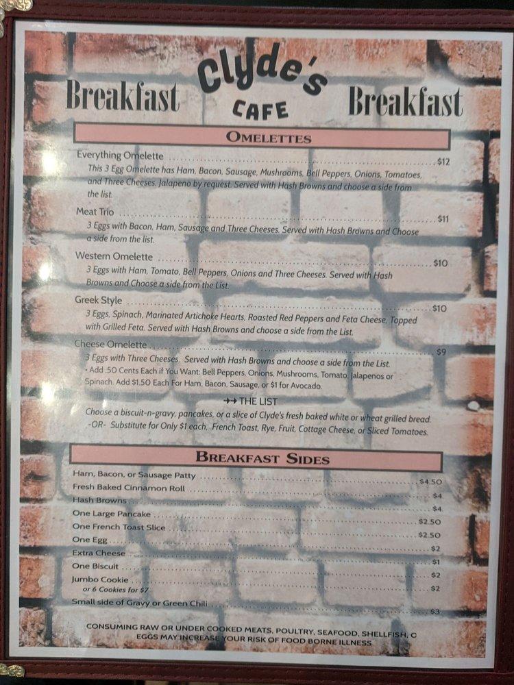 Menu at Clyde's Cafe, Delta