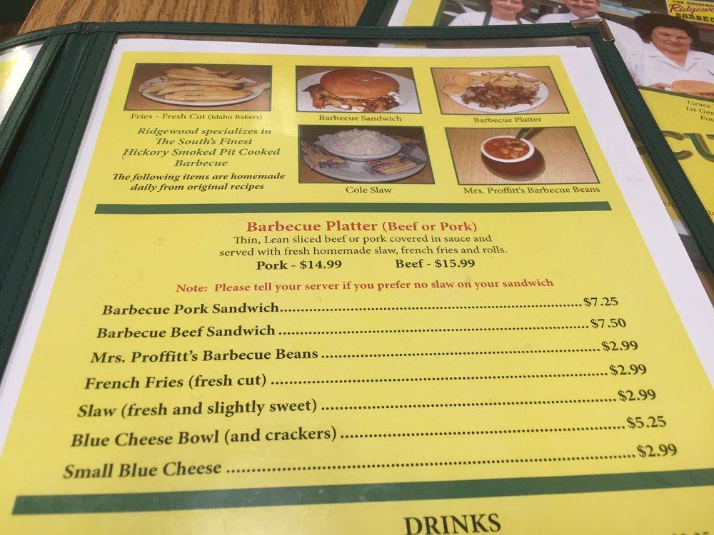 Menu at Ridgewood Barbecue, Bluff City