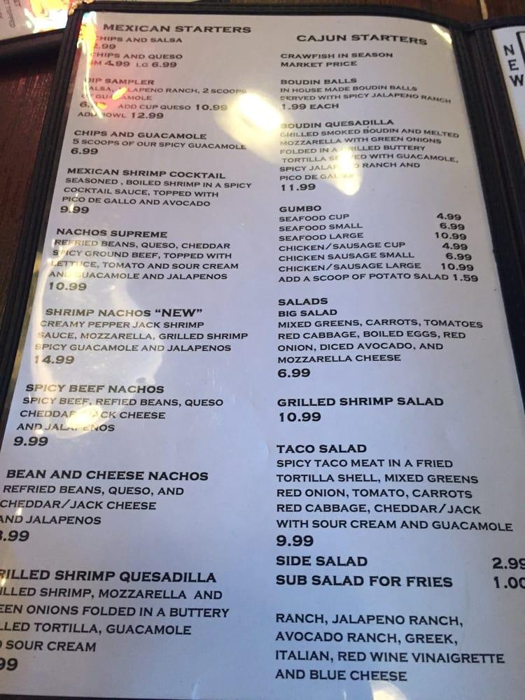 Menu at Tia Juanita's Fish Camp restaurant, Beaumont, Calder Ave