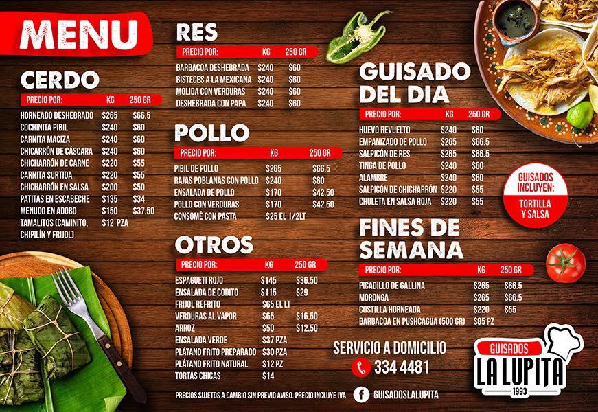 Carta del restaurante Guisados La Lupita Suc. Las Rosas, Comalcalco