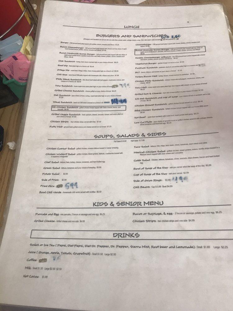 Menu at KK's Cafe, Bakersfield, 8654 Golden State Hwy