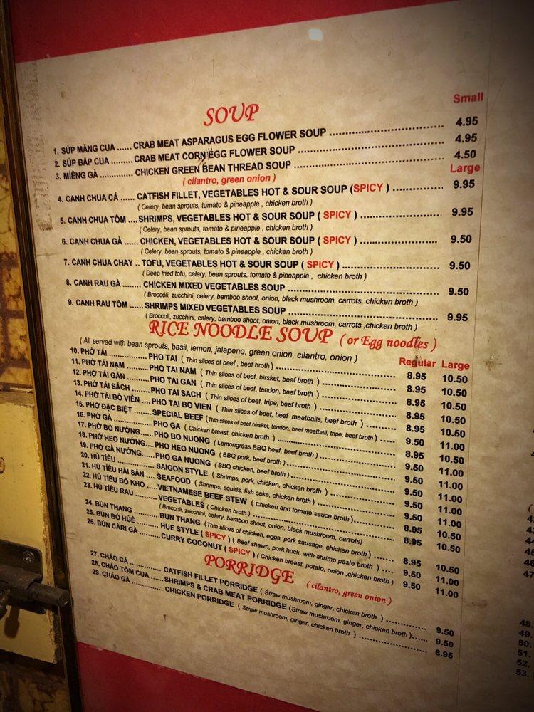 Menu at Mai's Vietnamese Restaurant, San Francisco