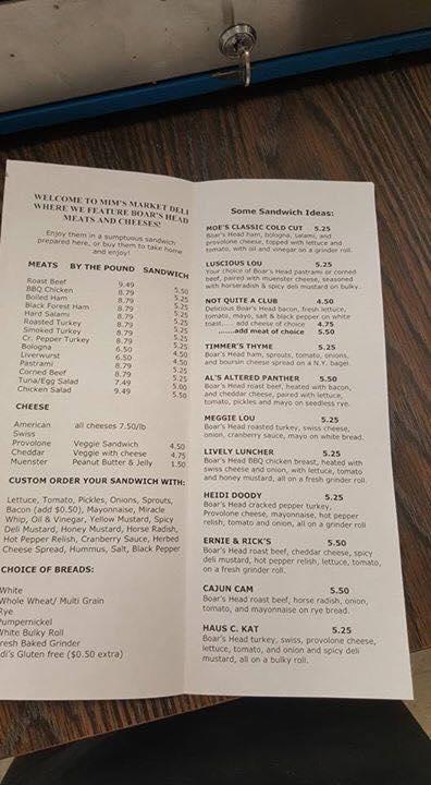 Menu at Mim's Market, Northfield