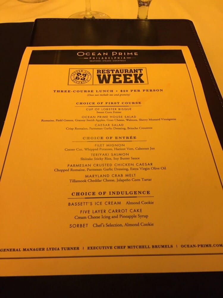 Menu at Ocean Prime steakhouse, Philadelphia