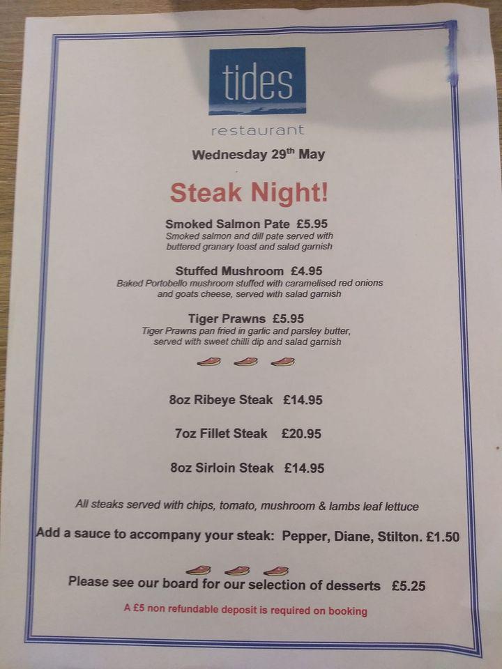 Menu at Tides cafe, Worthing