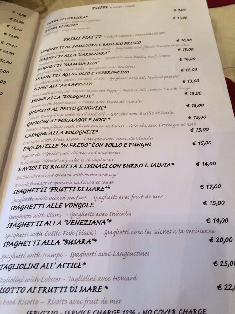 Menu at Trattoria Ai Leoncini pizzeria, Venice