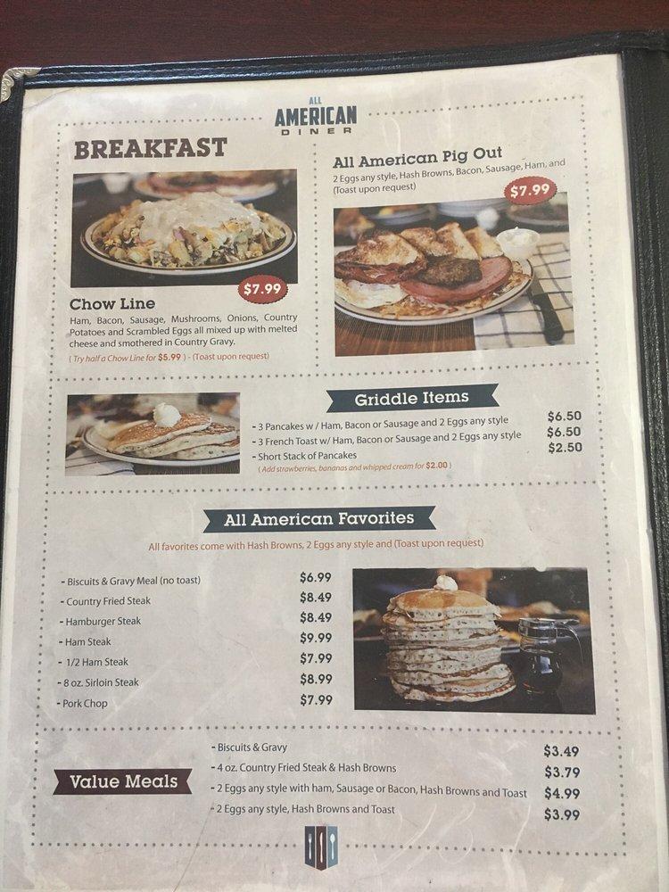 Menu at All American Diner restaurant, Cedar City