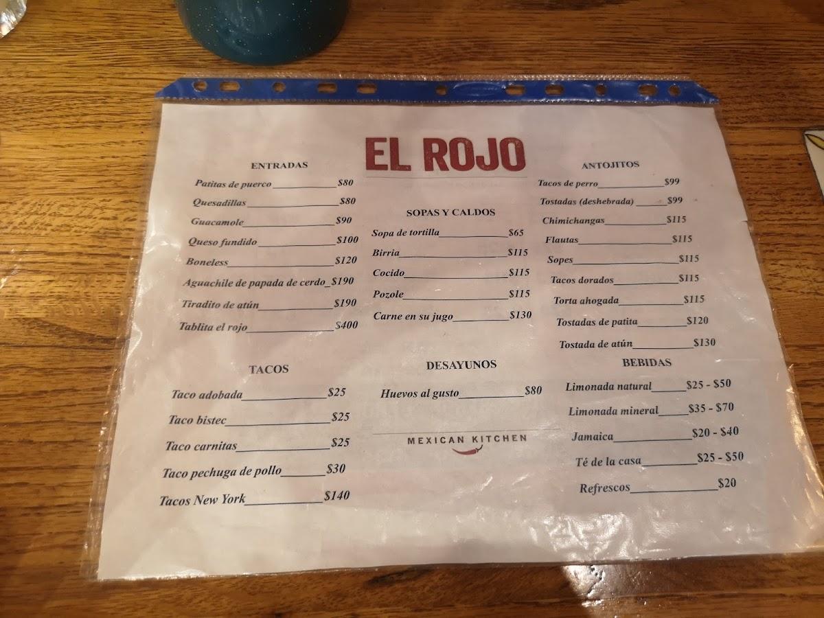 Carta de El Rojo Mexican Restaurant, Heroica Nogales