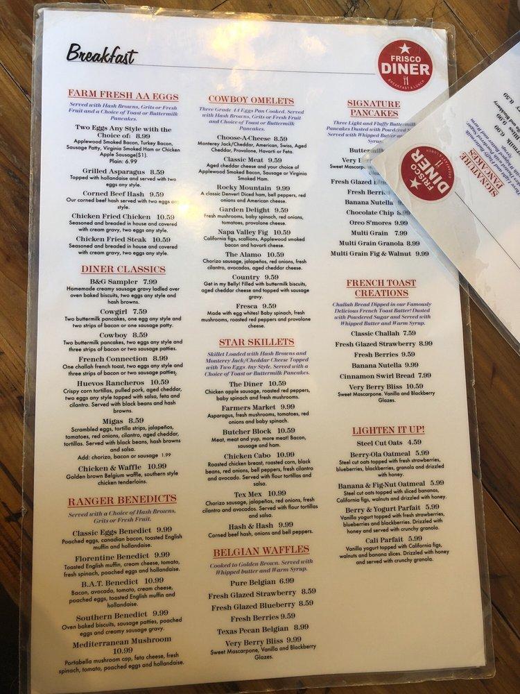 Menu at Frisco Diner cafe, Frisco, Dallas Pkwy