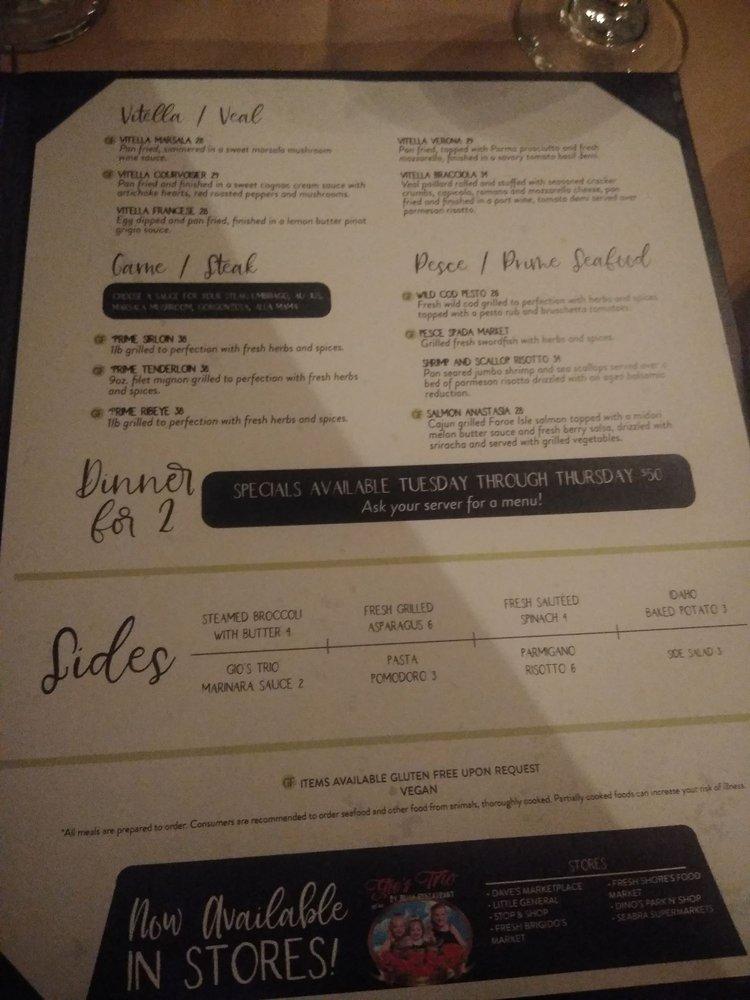 Menu at Bella Restaurant, Burrillville