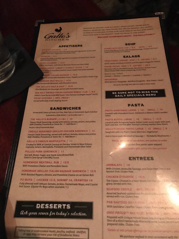 Menu at Gallo's Kitchen & Bar, Upper Arlington
