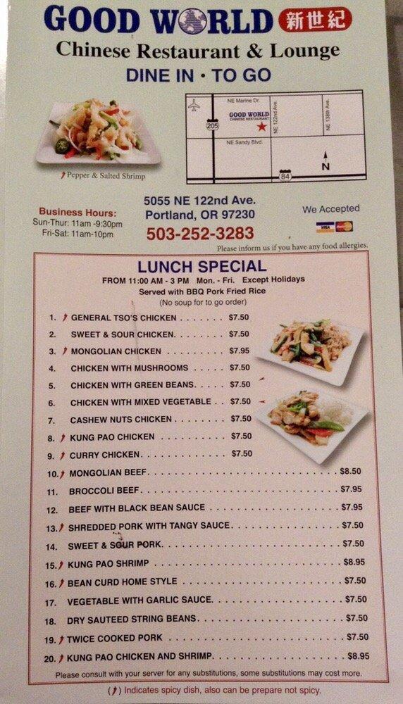 Menu at Goodworld Chinese Restaurant, Portland