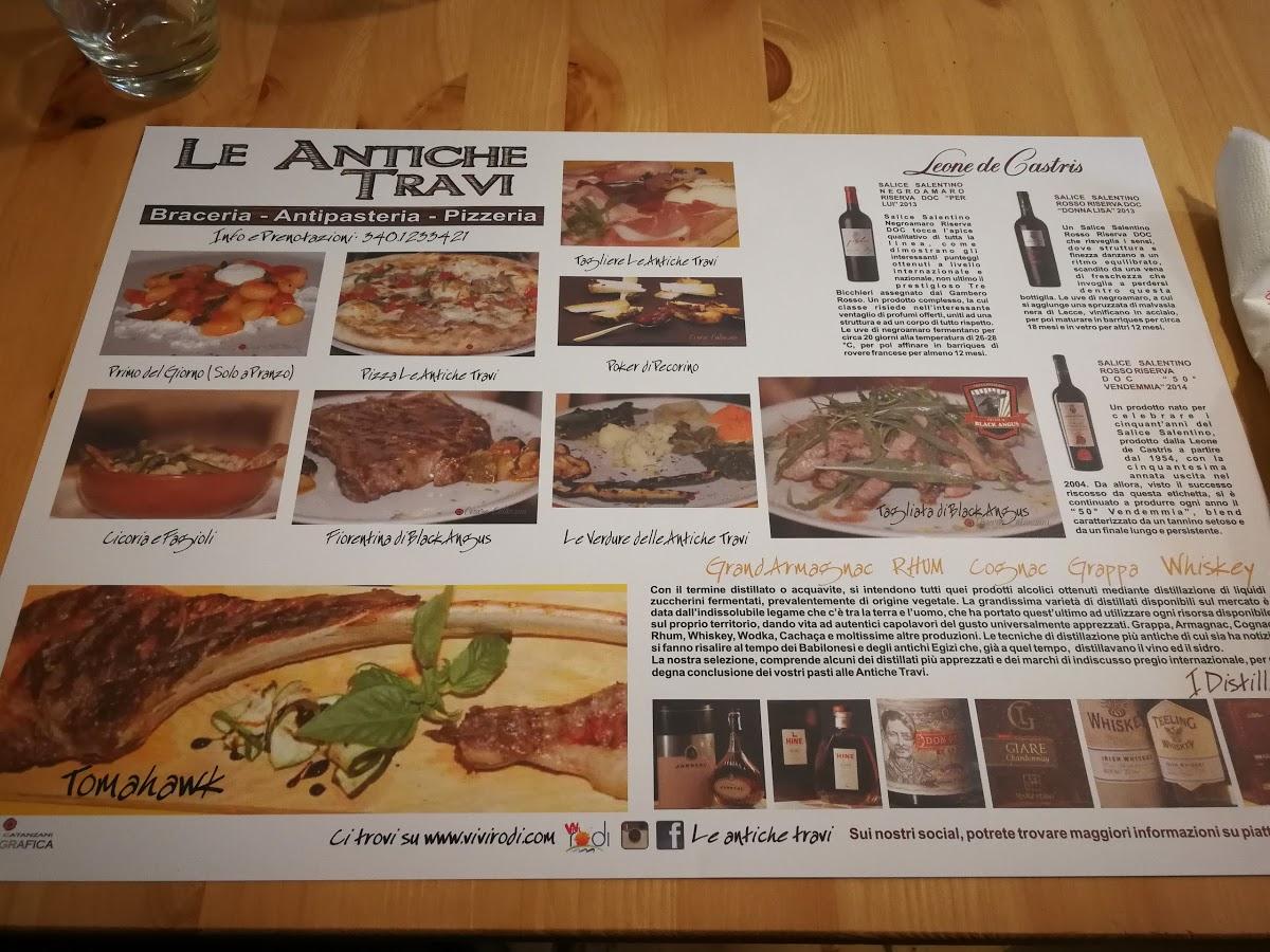 Menu at Le Antiche Travi restaurant, Rodi