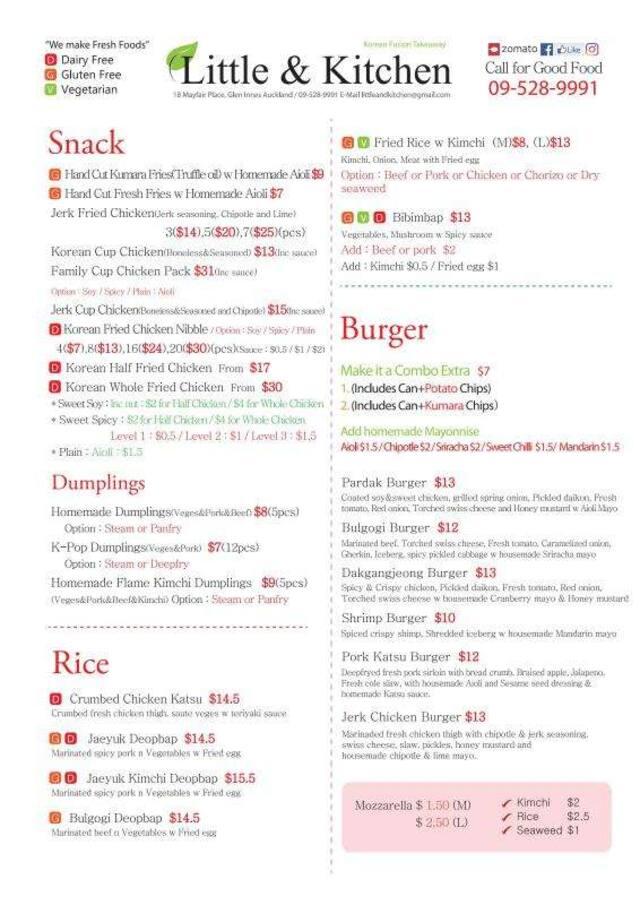 Menu at Little & Kitchen restaurant, Auckland