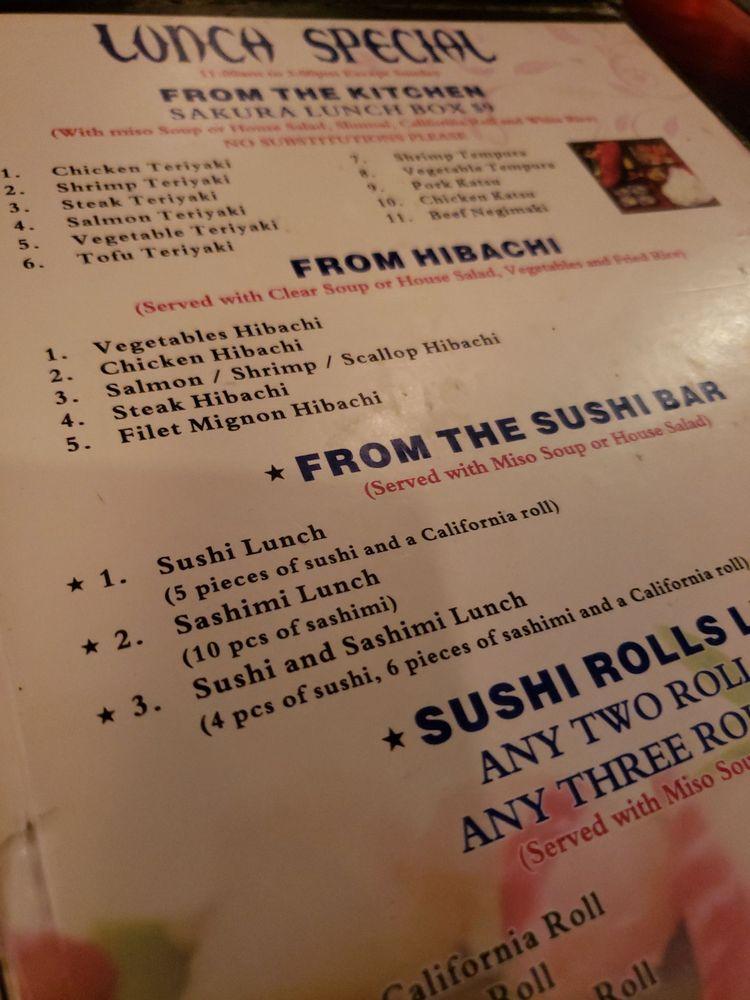 Menu at Sakura restaurant, Riverhead