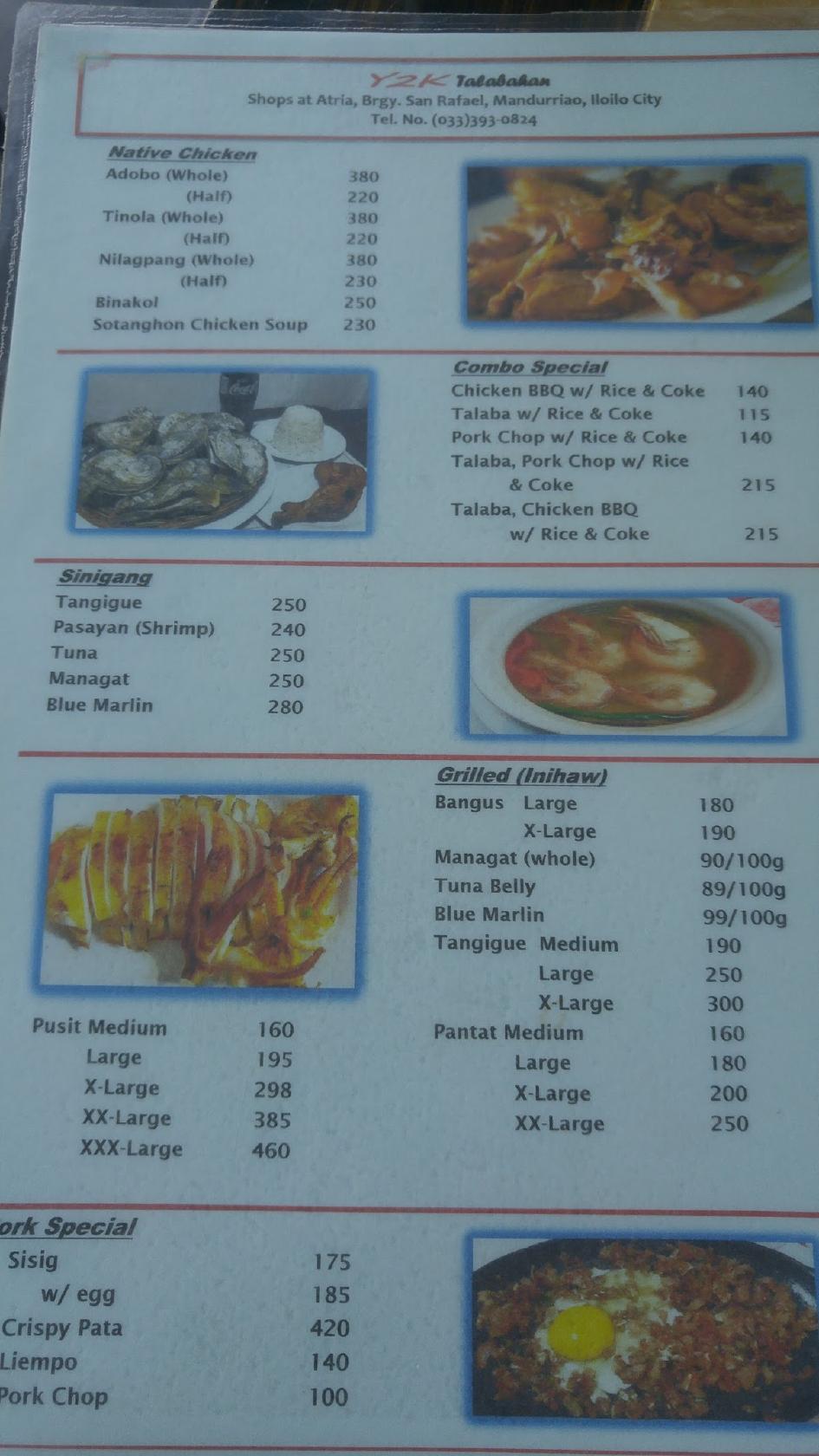 Menu at Y2K Carwash And Talabahan Atria, Iloilo restaurant, Iloilo City ...