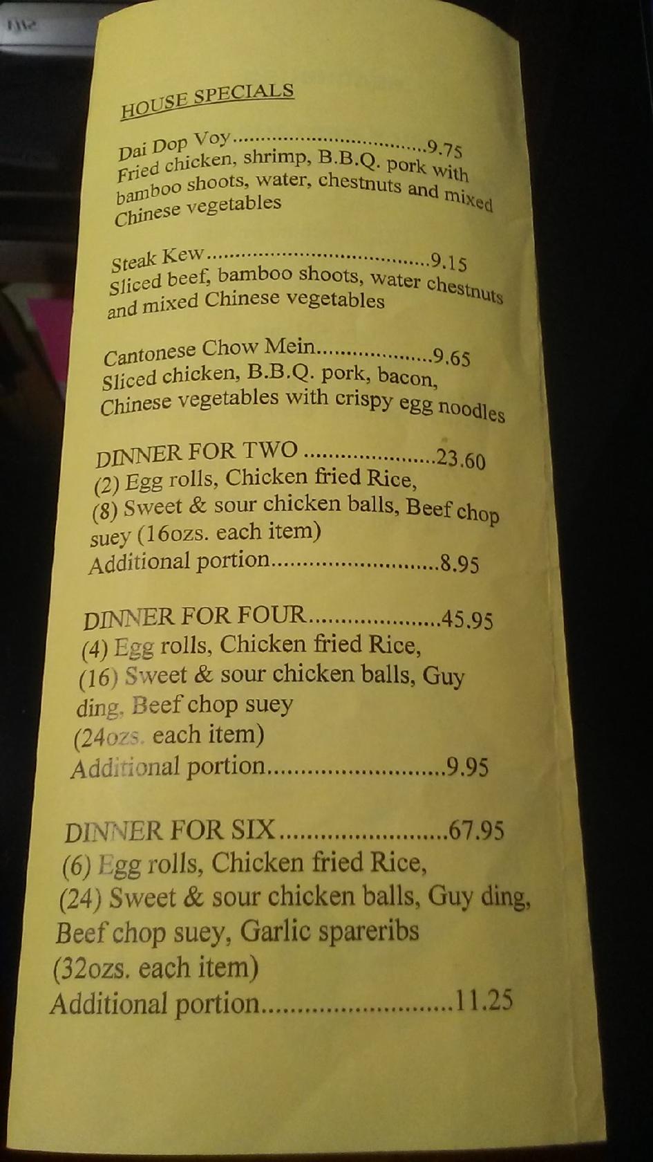Menu at Beachburg Restaurant, Beachburg