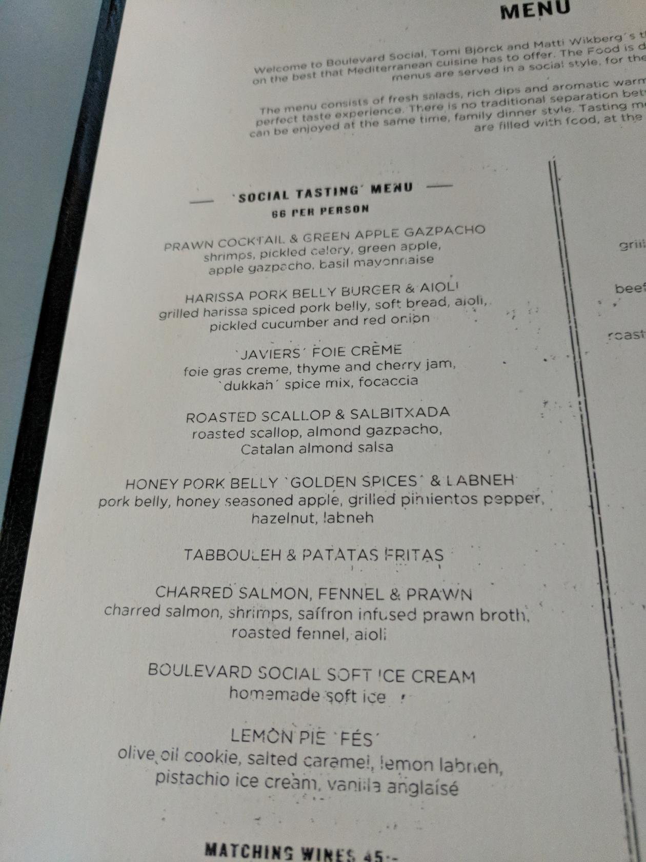 Menu at Boulevard Bar & Seafood, Helsinki