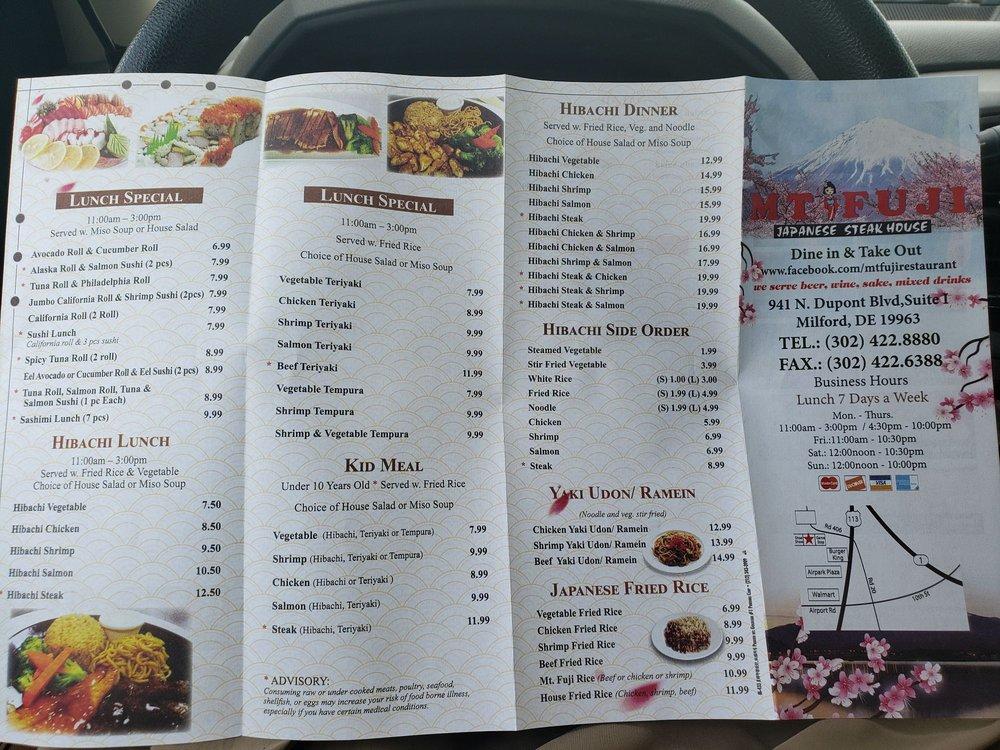 Menu at Mt. Fuji Japanese Steak House restaurant, Milford
