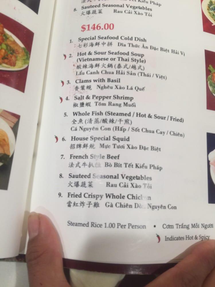 Menu at Seafood Cove restaurant, Garden Grove, Westminster Blvd.