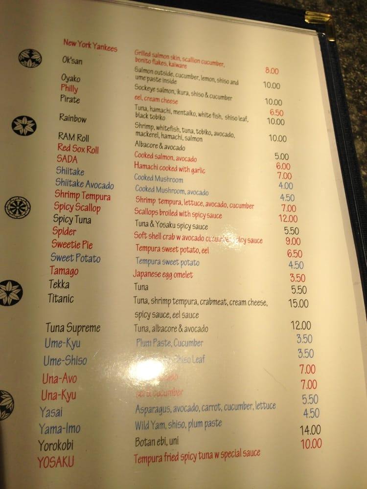 Menu at Yosaku restaurant, Portland