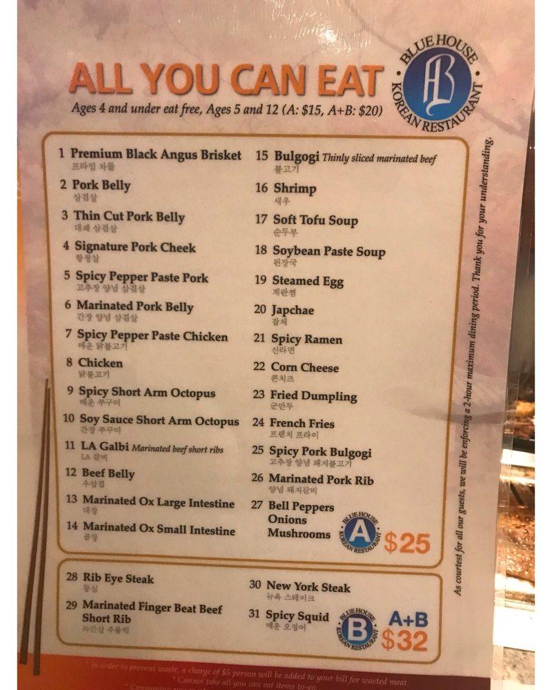 Menu at Blue House Korean BBQ, Sacramento