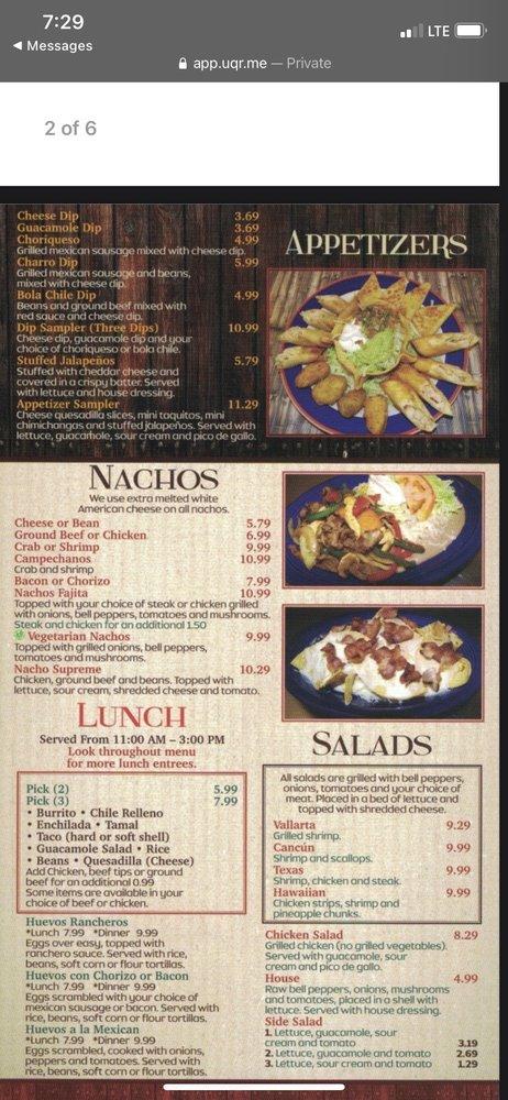Menu at El Azteca Mexican Restaurant, Middletown