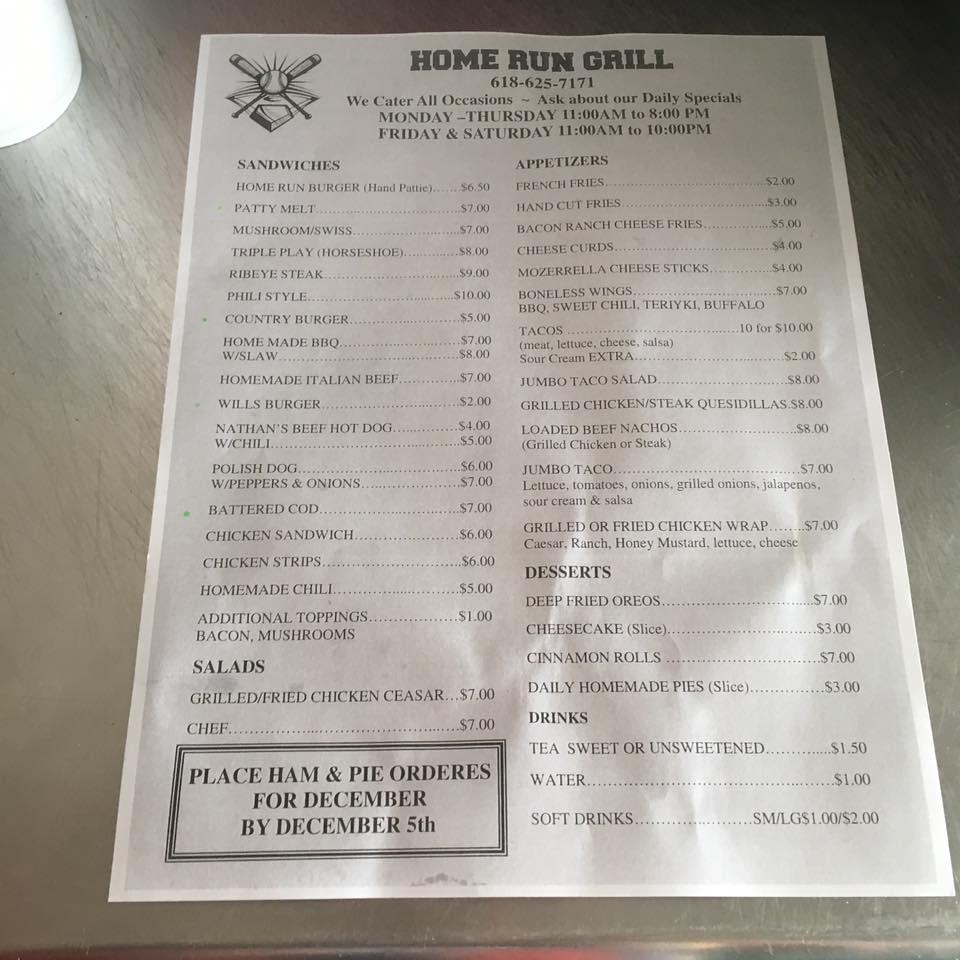 Menu at Home Run Grill pizzeria, Sesser
